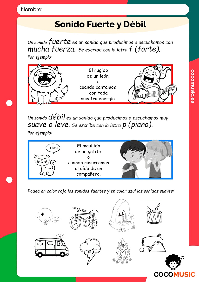 Sonidos fuertes y Sonido débil【 Fichas de Música para Niños